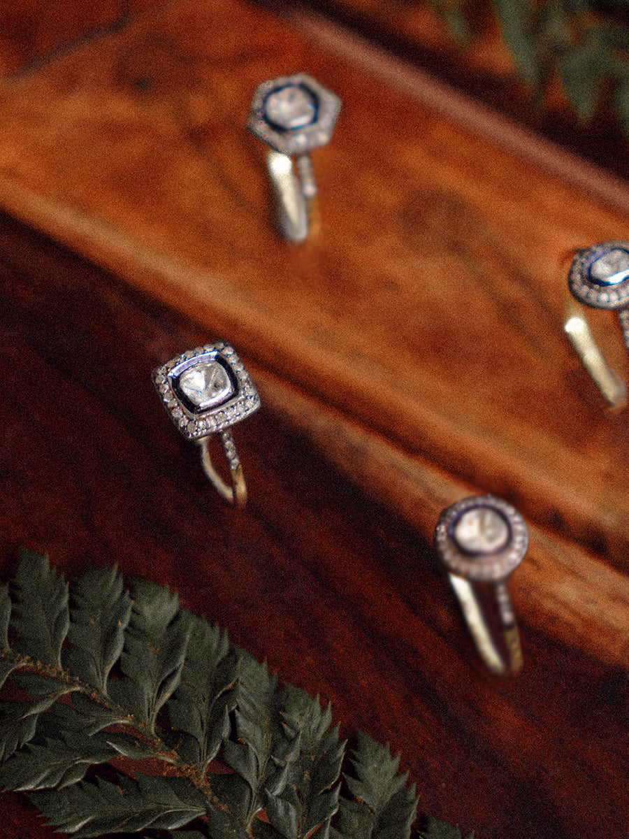 Sara Square Shaped Polki Ring – Silverline Jewellery